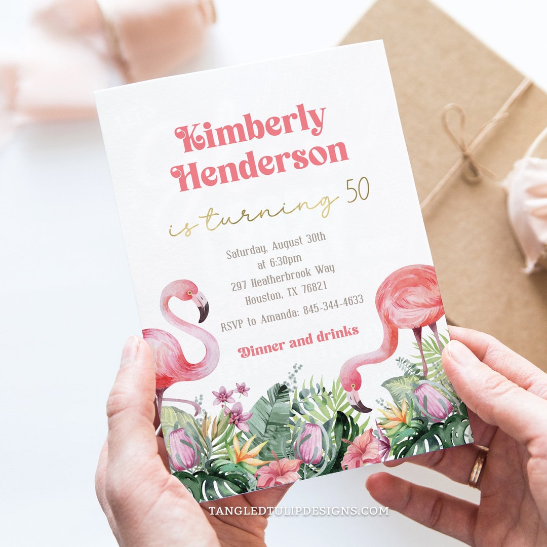 Editable Tropical Birthday Invitation, Flamingo Party Invite for Woman ...