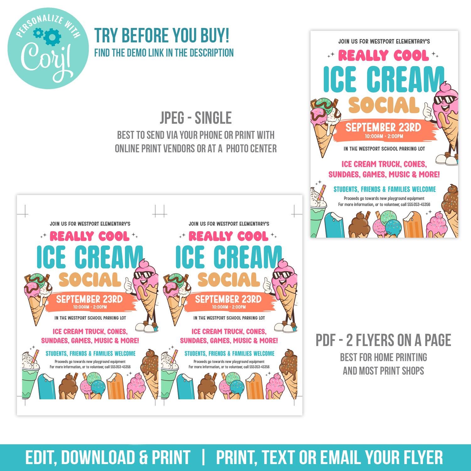 Ice Cream Social Flyer | School & Community Ice Cream Event Poster ...
