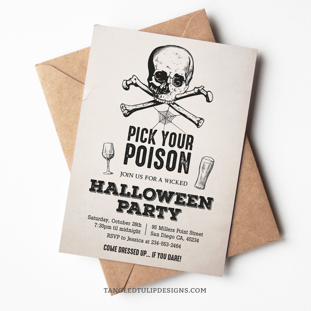 Adult Halloween Invitation Template, Editable Halloween Party Invite ...
