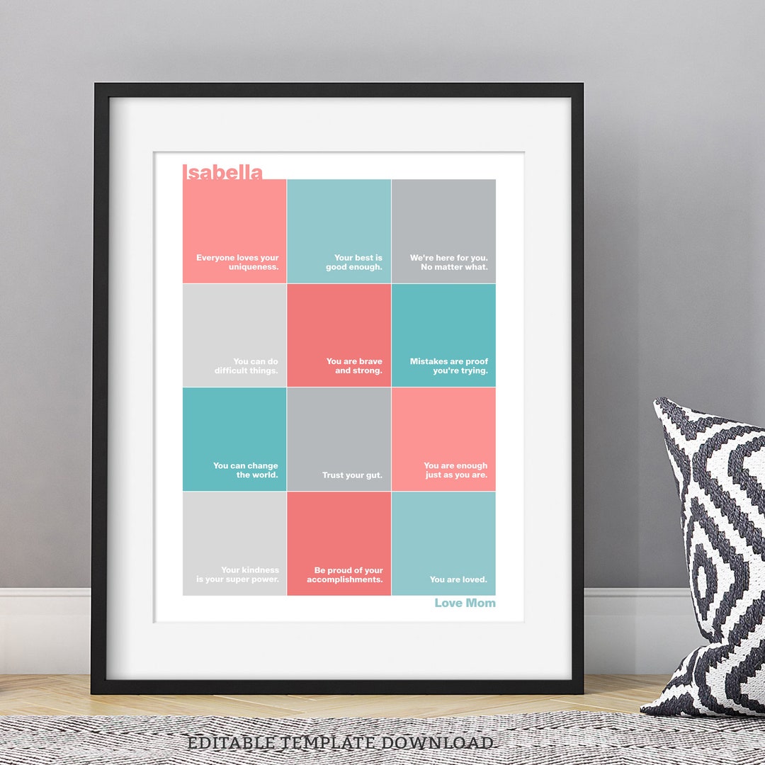 Mental Health Poster Template Teen Girl, Editable Affirmations ...