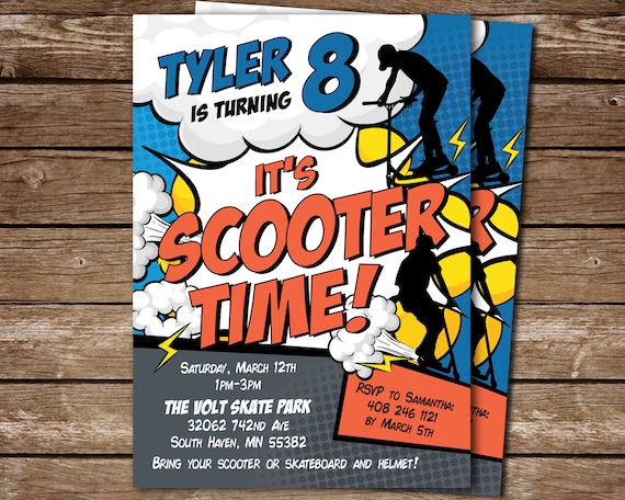 It's Scooter Time! Birthday Invitation, Scooting PRINTABLE Party Invite ...