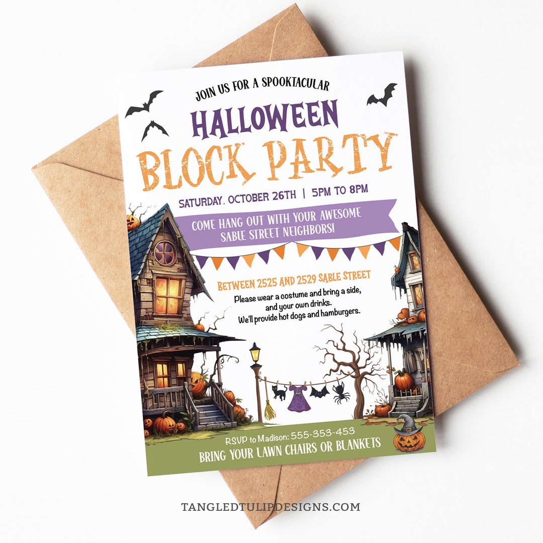 Halloween Block Party Flyer, Editable Halloween Neighborhood Party ...