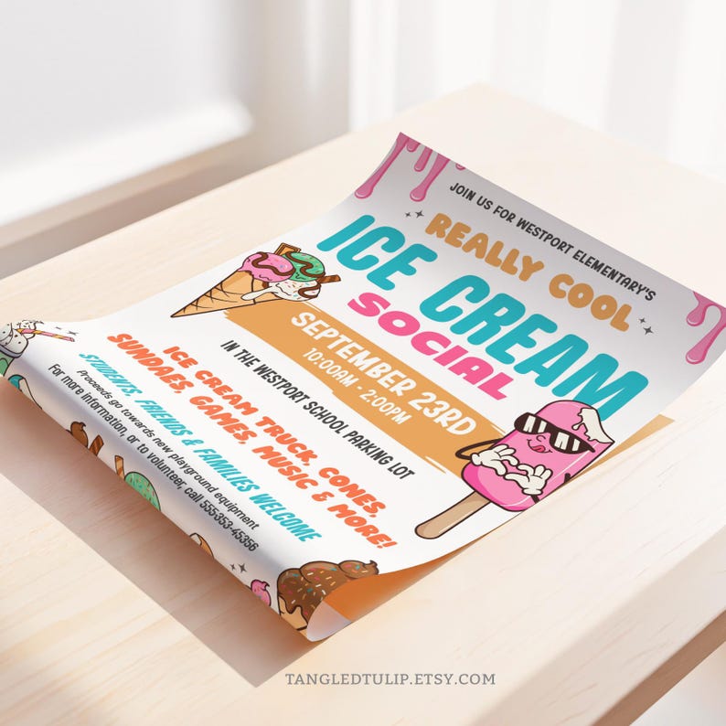 Ice Cream Social Flyer | School Ice Cream Event Poster | Printable ...