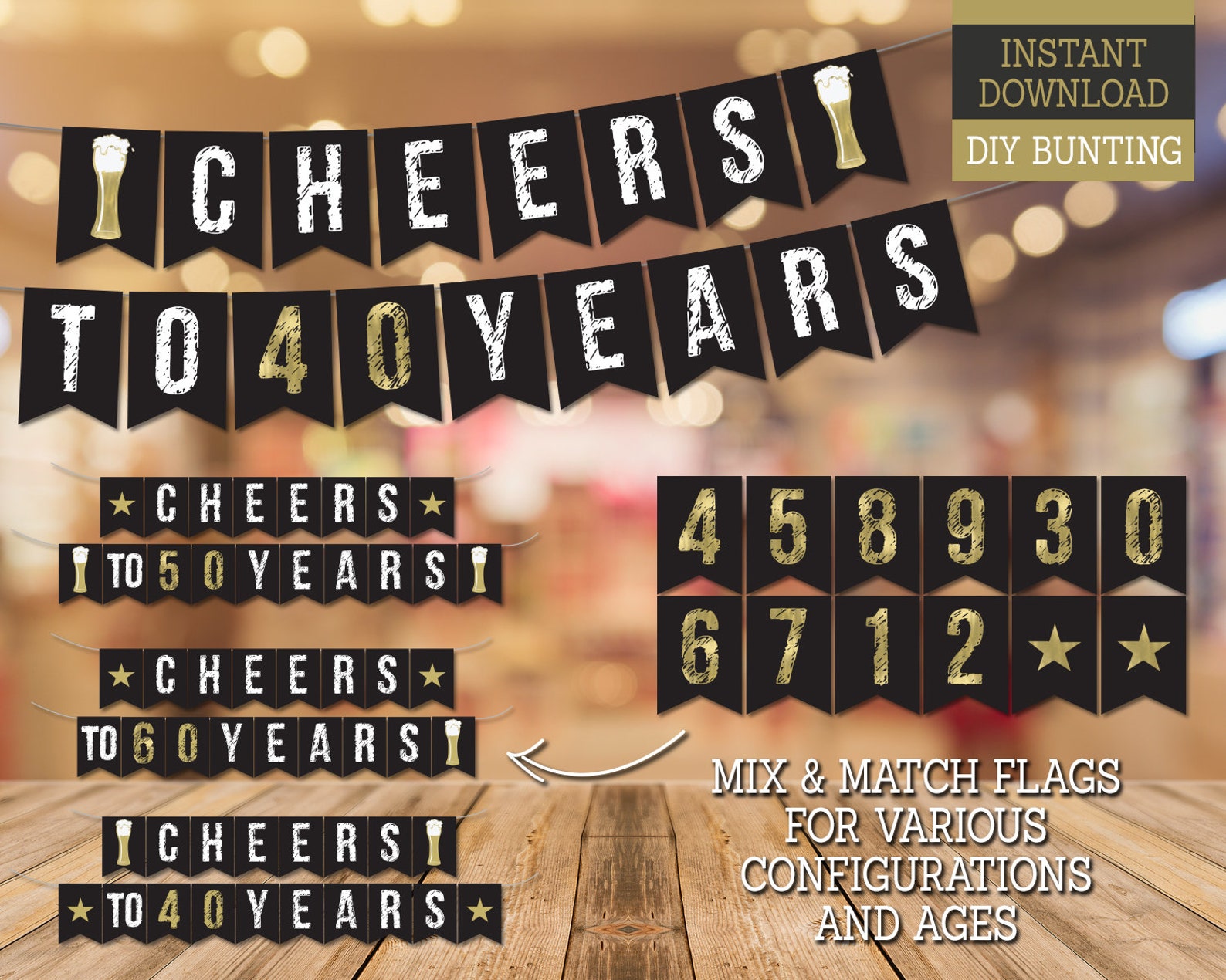 Cheers to 40 Years Banner 40th Birthday Banner PRINTABLE - Etsy