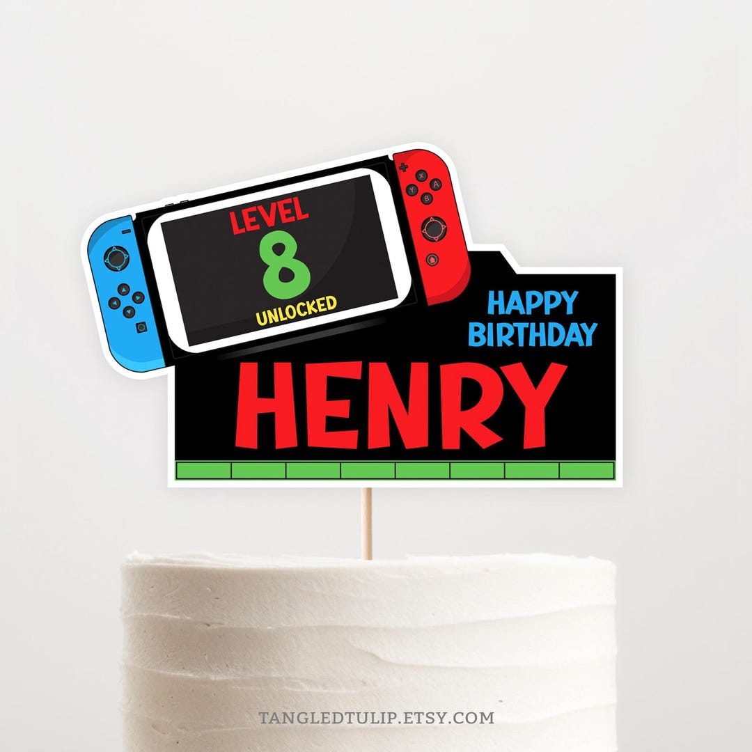 Editable Nintendo Switch Birthday Cake Topper, Printable Gamer Cake ...