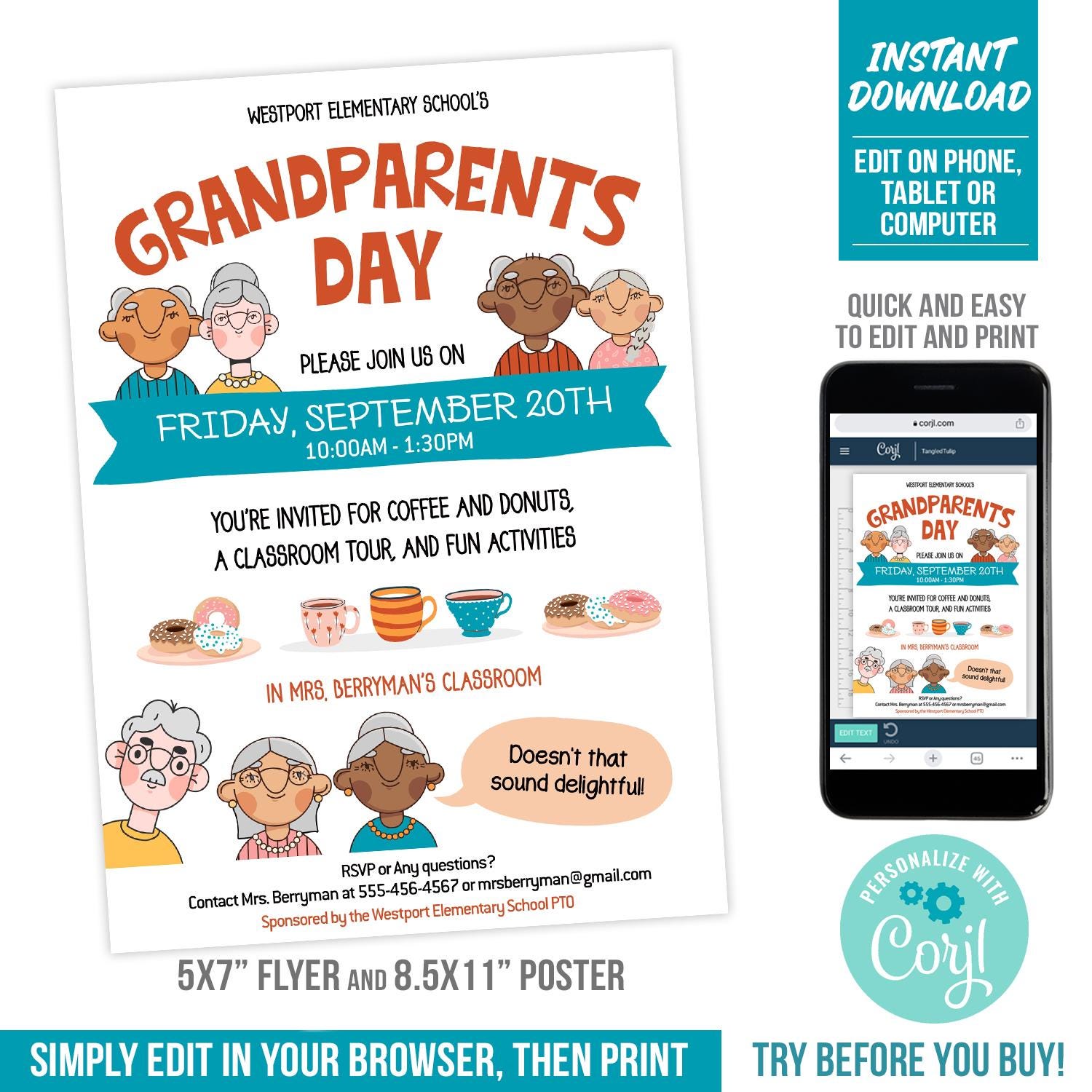Grandparents Day Flyer | School Grandparents Day Celebration Poster ...