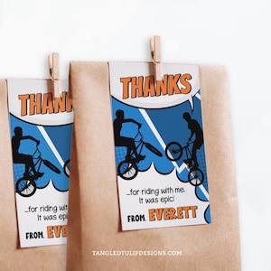 Editable Bike Party Thank You Tags Template, Boy BMX Bike Riding Party ...