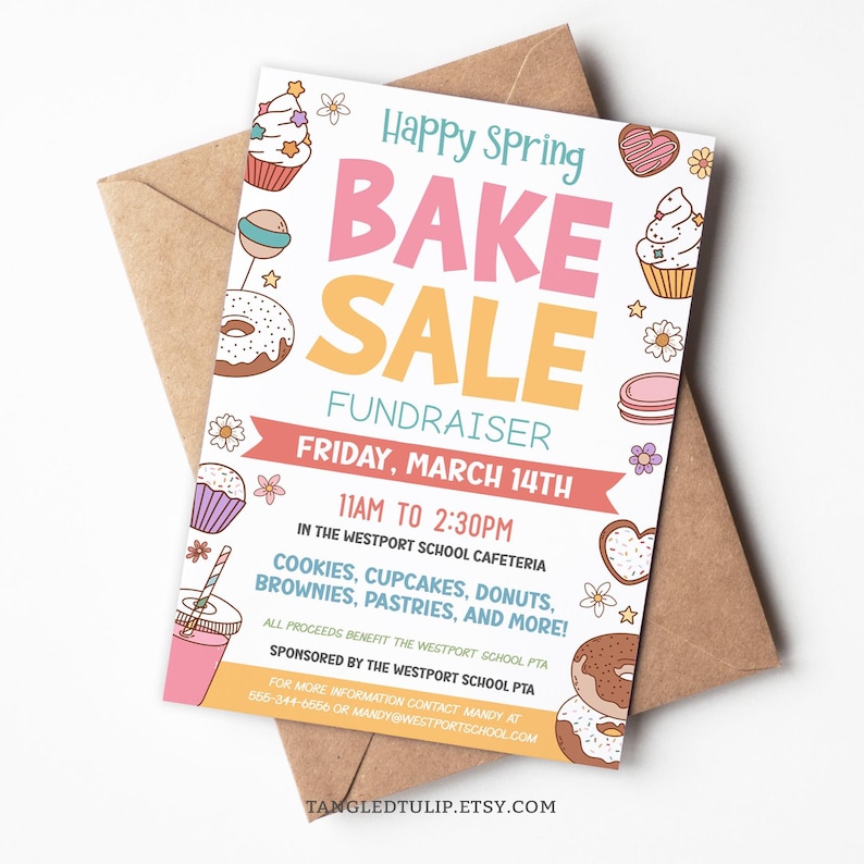 Spring Bake Sale Flyer | School & Church Fundraiser Poster | Printable ...