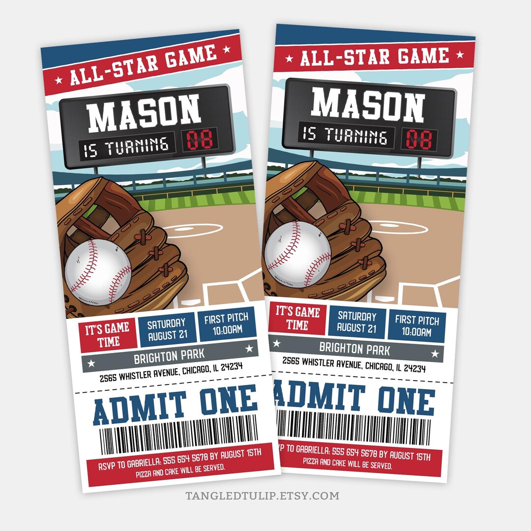 Editable Baseball Ticket Invitation, Baseball Birthday Party Invite ...