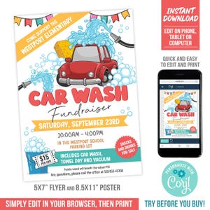 Car Wash Fundraiser Flyer | Community Car Wash Event Poster | Printable ...