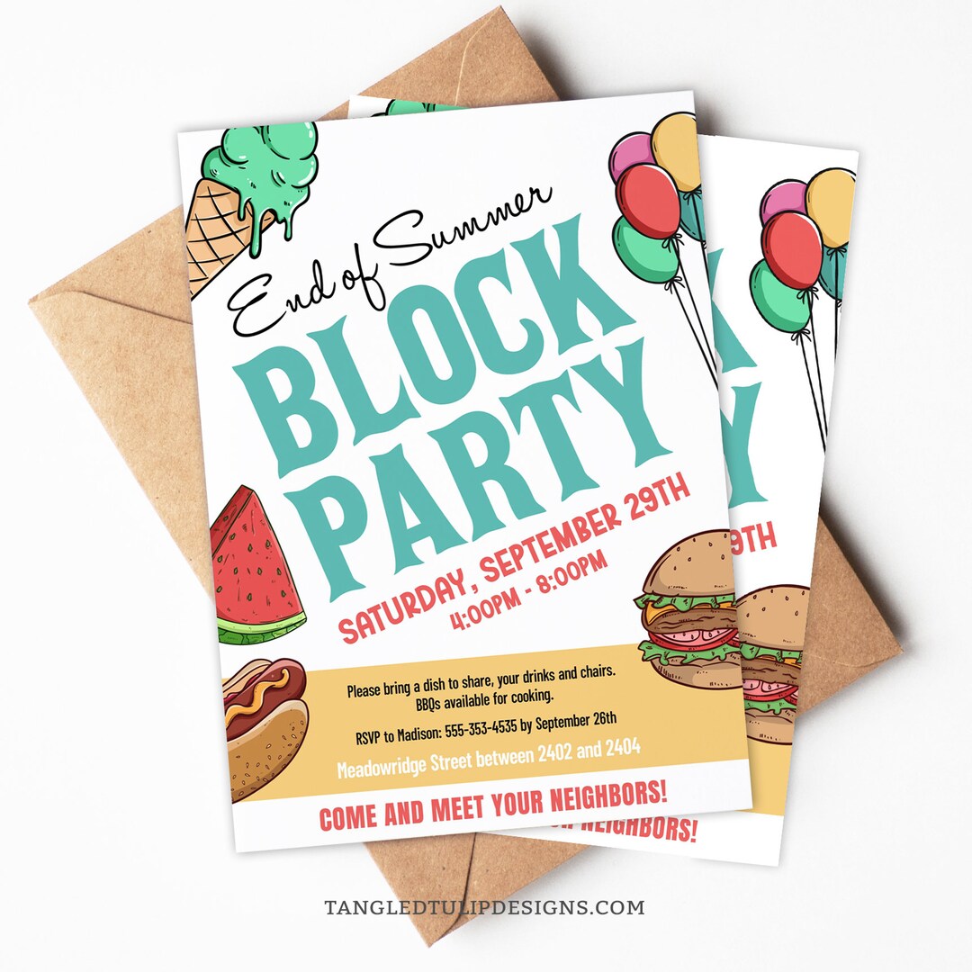 End of Summer Block Party Flyer: Editable Invitation Template for Street Party (digital Download ...