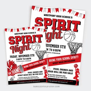 School Spirit Night Flyer, Editable Basketball Spirit Night Poster ...