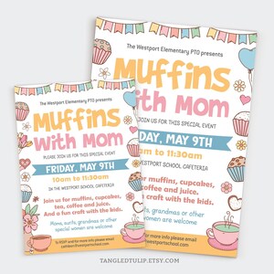 Muffins With Mom Invitation Flyer, Editable School Mother's Day ...