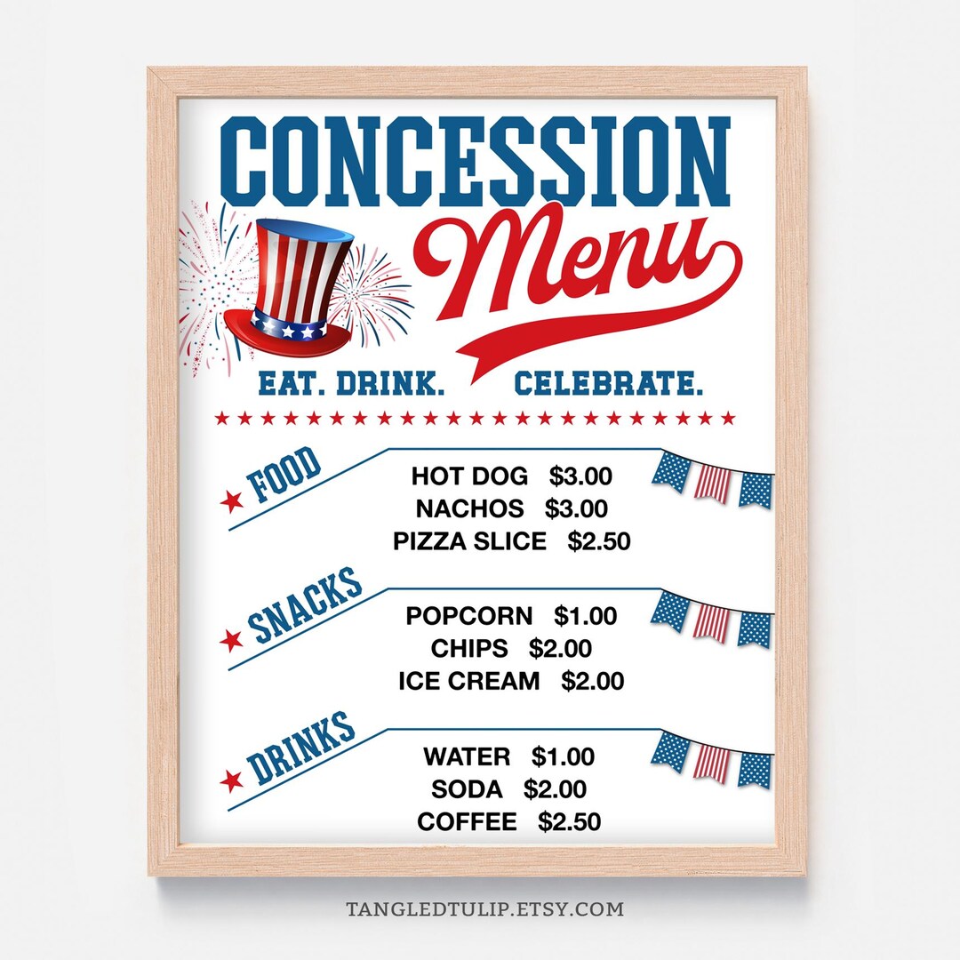 4th of July Concession Menu Poster | Independence Day Refreshment Stand ...
