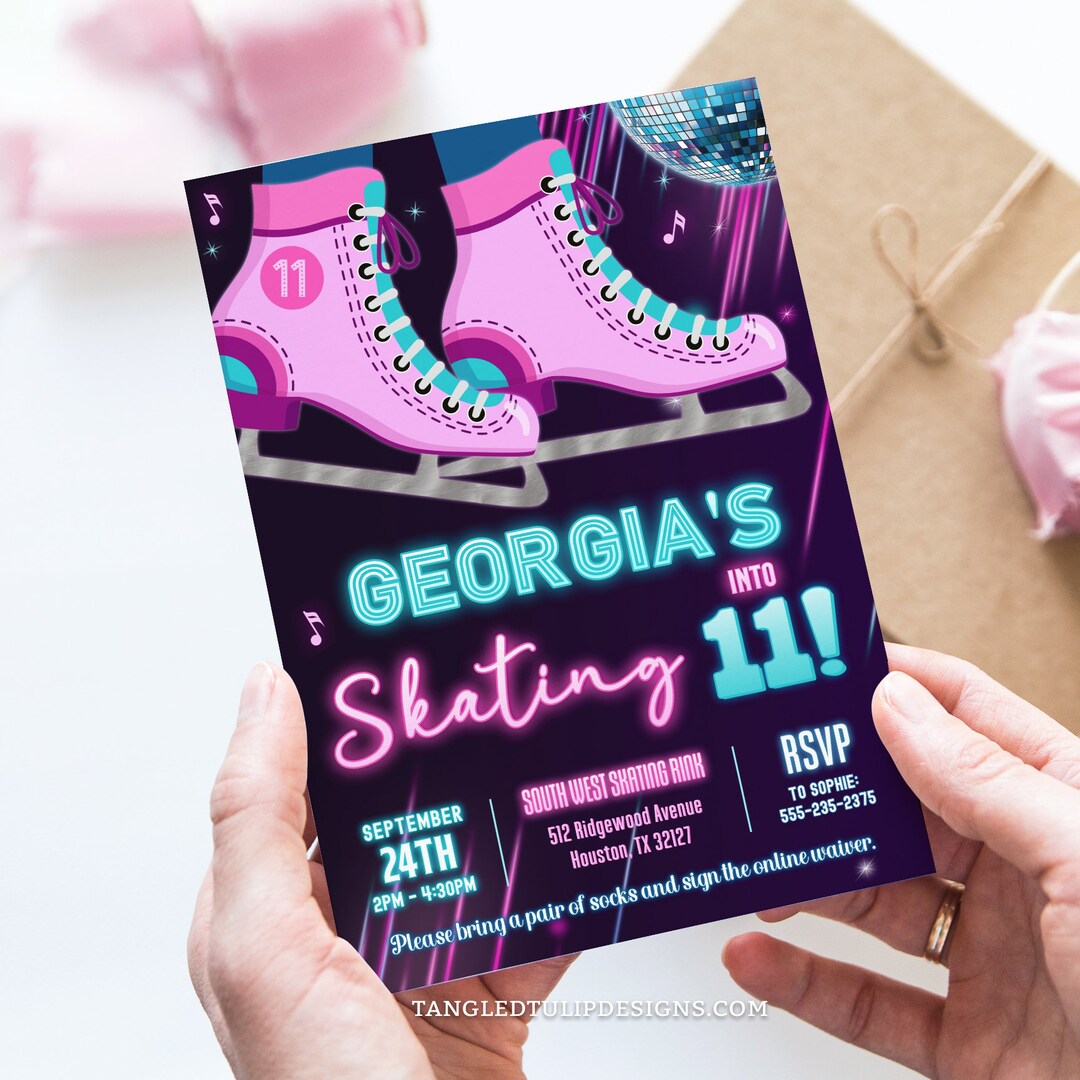 Editable Ice Skating Birthday Invitation, Girl Ice Skate Party Digital ...