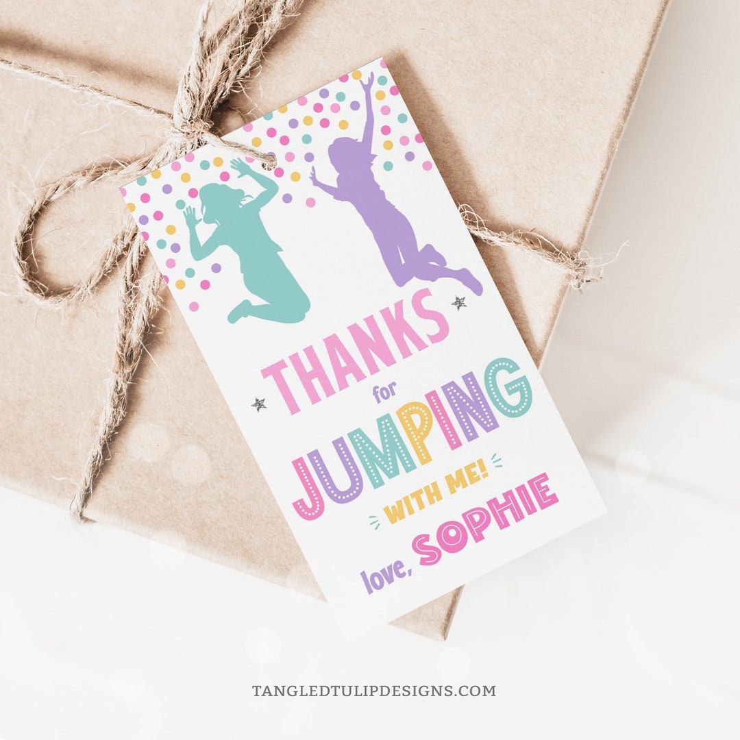 Jump Party Tags for a Girl Jumping Birthday. Editable Favor Tag ...