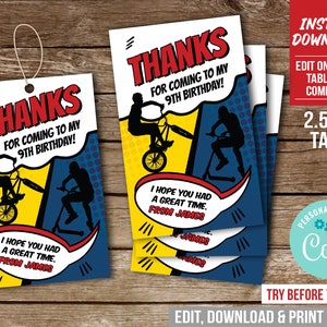 Editable Riding Birthday Thank You Tags BMX Biker Scooter Party Favor ...