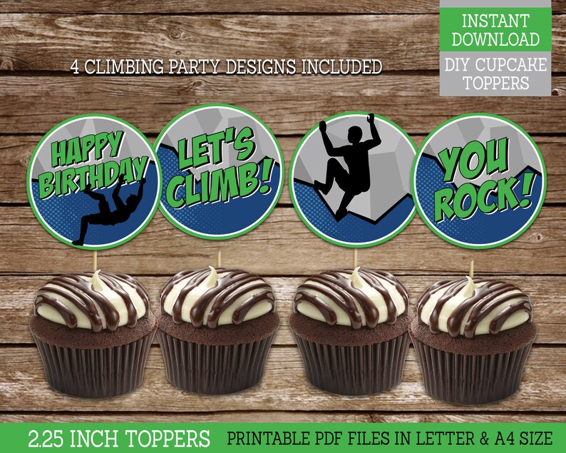 Climbing Party Cupcake Toppers PRINTABLE Rock Climbing Theme - Etsy