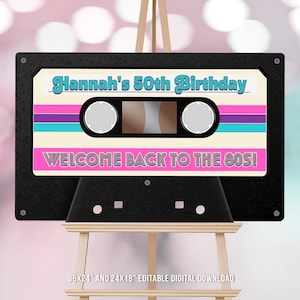 80s Birthday Welcome Sign | Retro Mixtape Party Sign for Woman ...