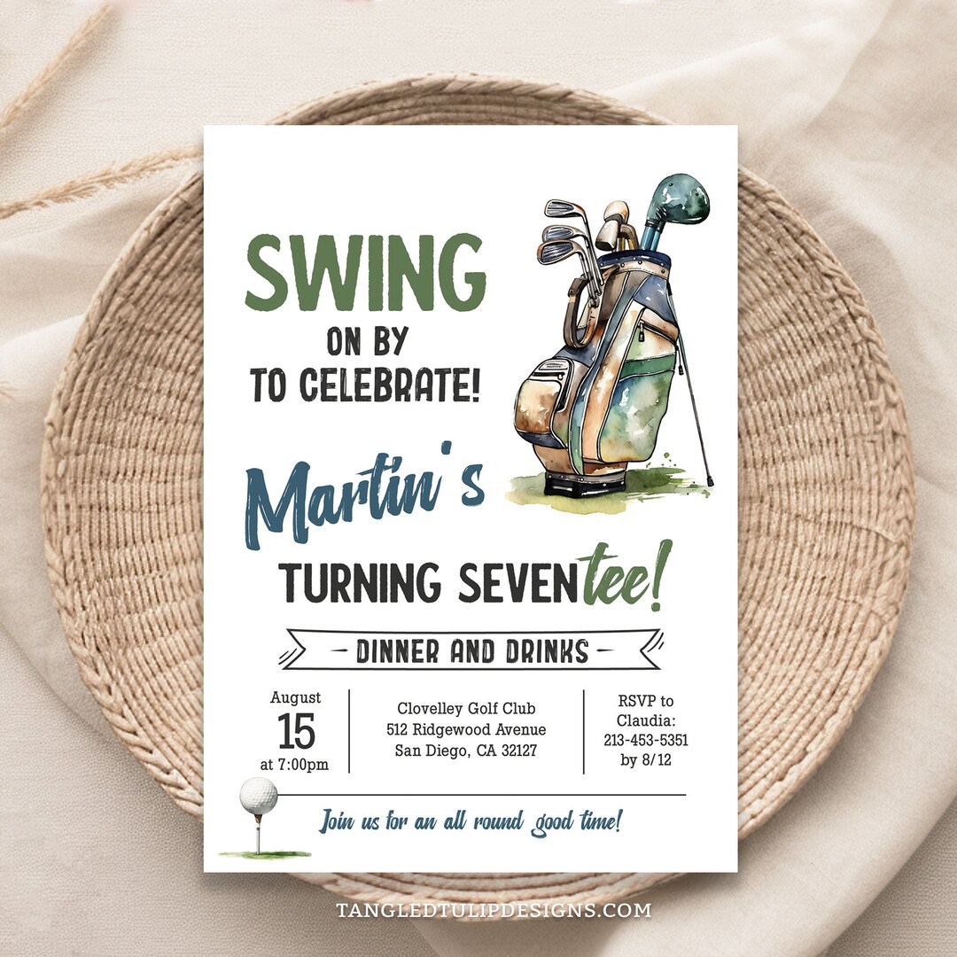 Golf 70th Birthday Invitation Template: Editable Golfer Party Invite ...