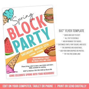 Spring Block Party Flyer Template, Editable Spring Block Party ...