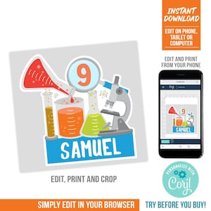 Science Birthday Cake Topper, Printable Boy Science Cake Topper ...