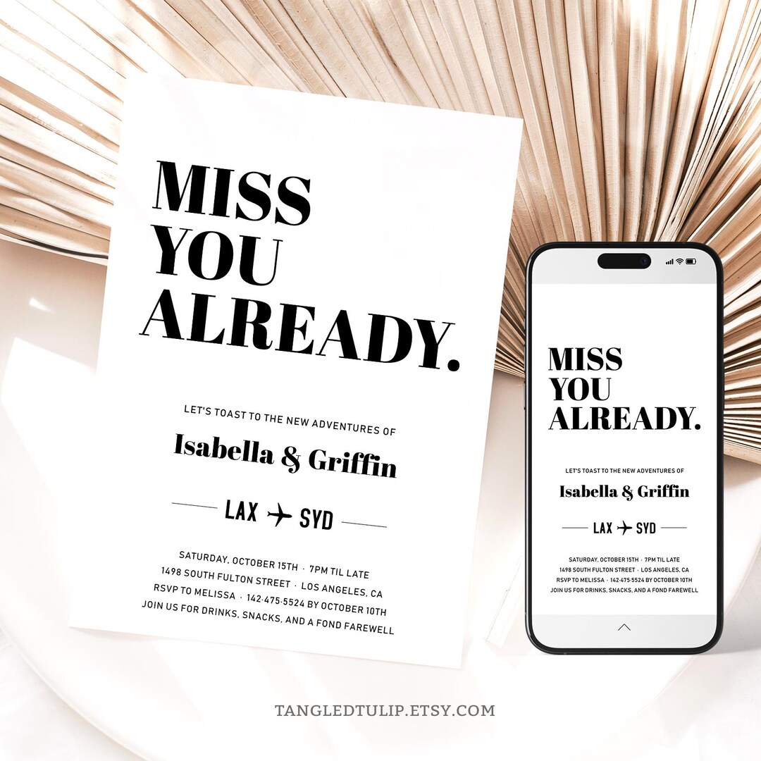 Editable Going Away Party Invitation, Miss You Already, Digital ...