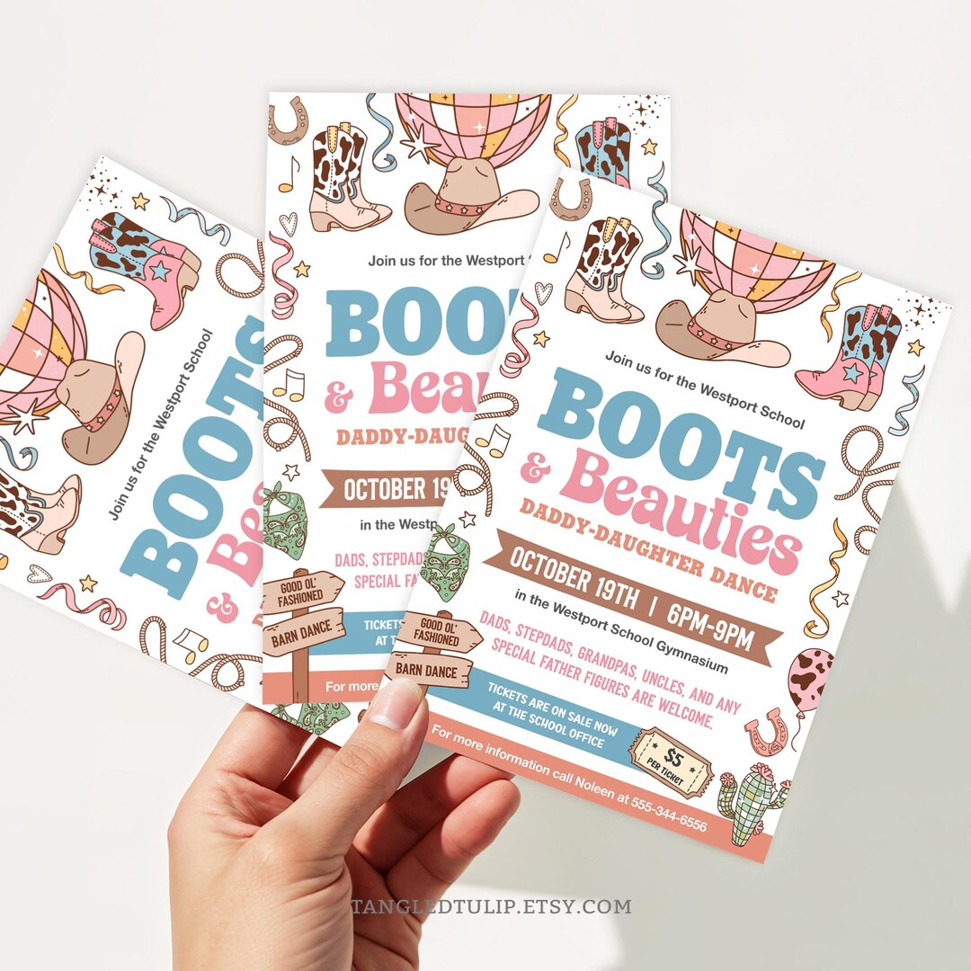 Daddy Daughter Barn Dance Flyer | Boots & Beauties School Dance Poster ...