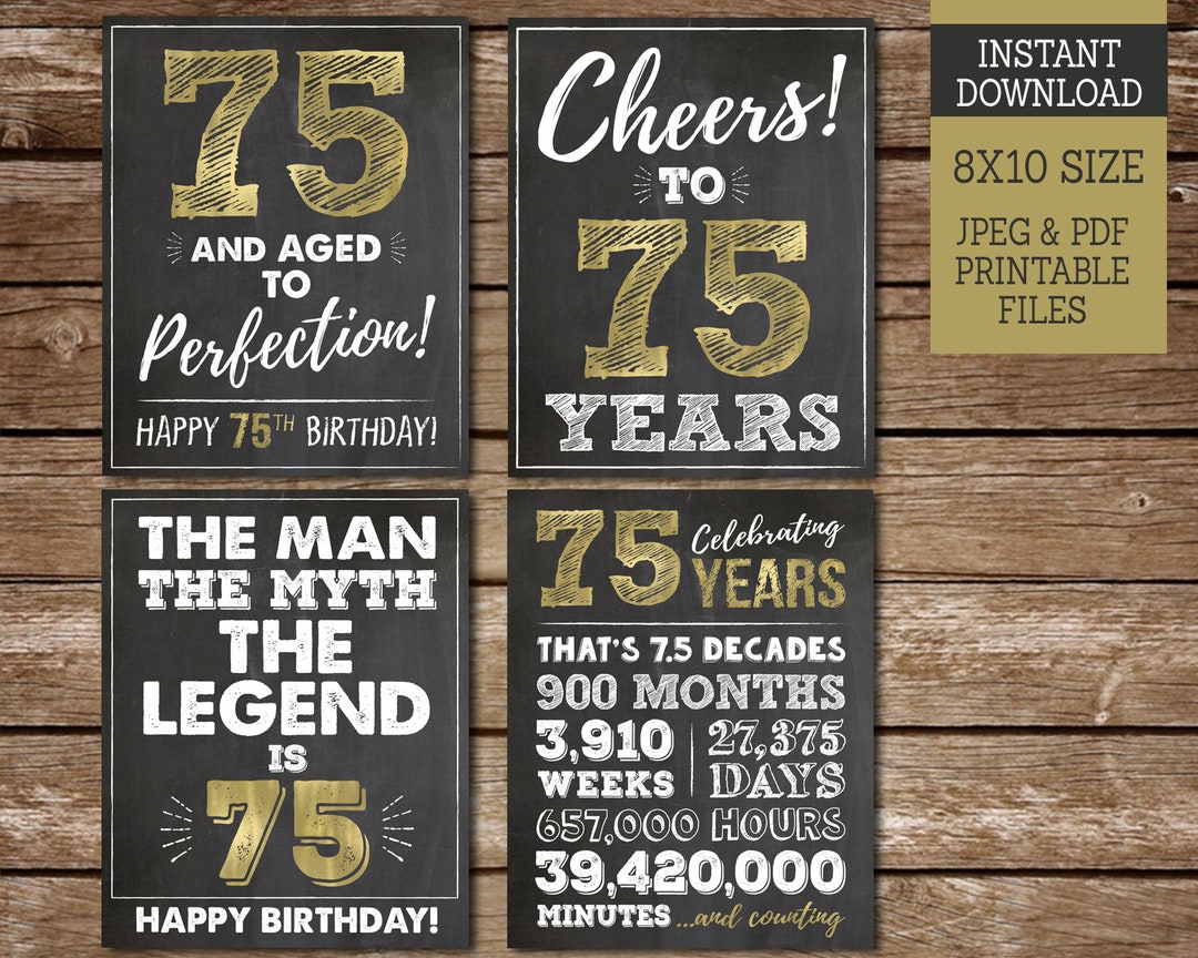 75th Birthday Sign | Cheers to 75 Years Party Decor | Gold Chalkboard ...
