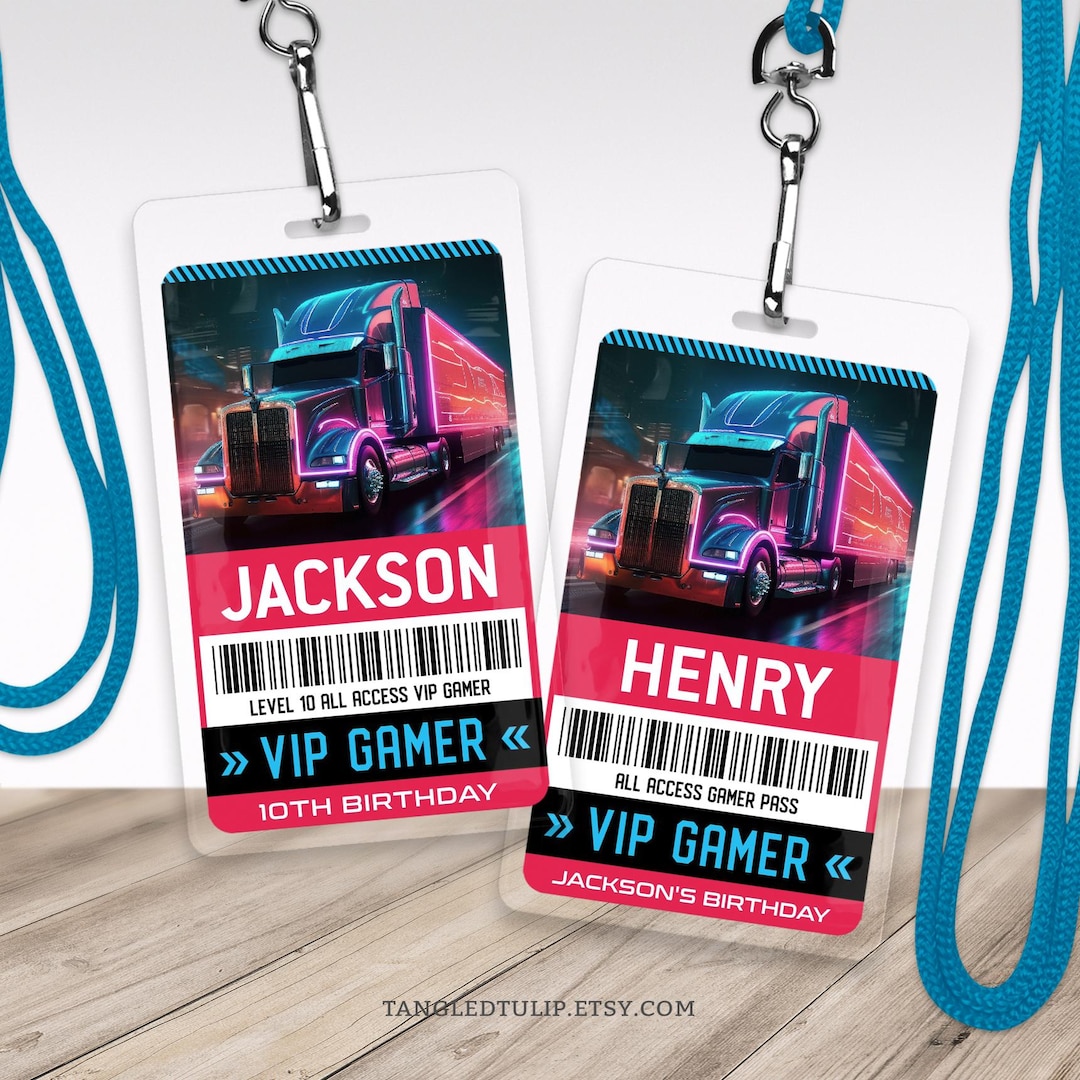 Editable Game Truck VIP Badge, Gamer Party ID Badge for Lanyard, Gamer ...