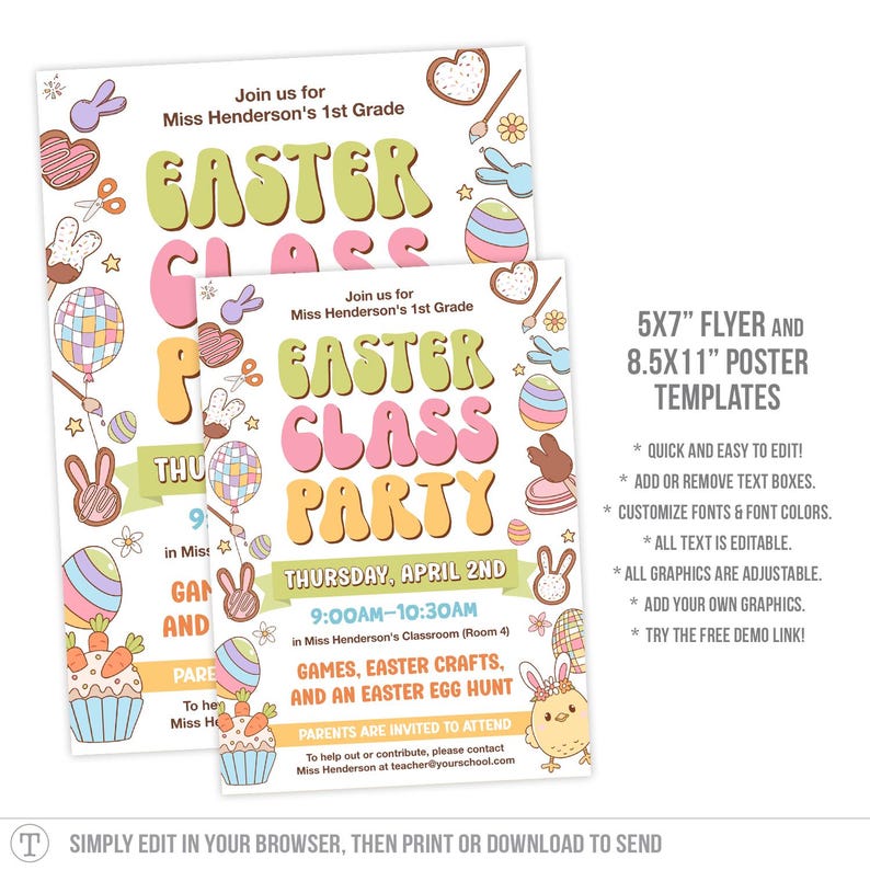 School Easter Class Party Invitation | Groovy Kids Classroom Easter ...