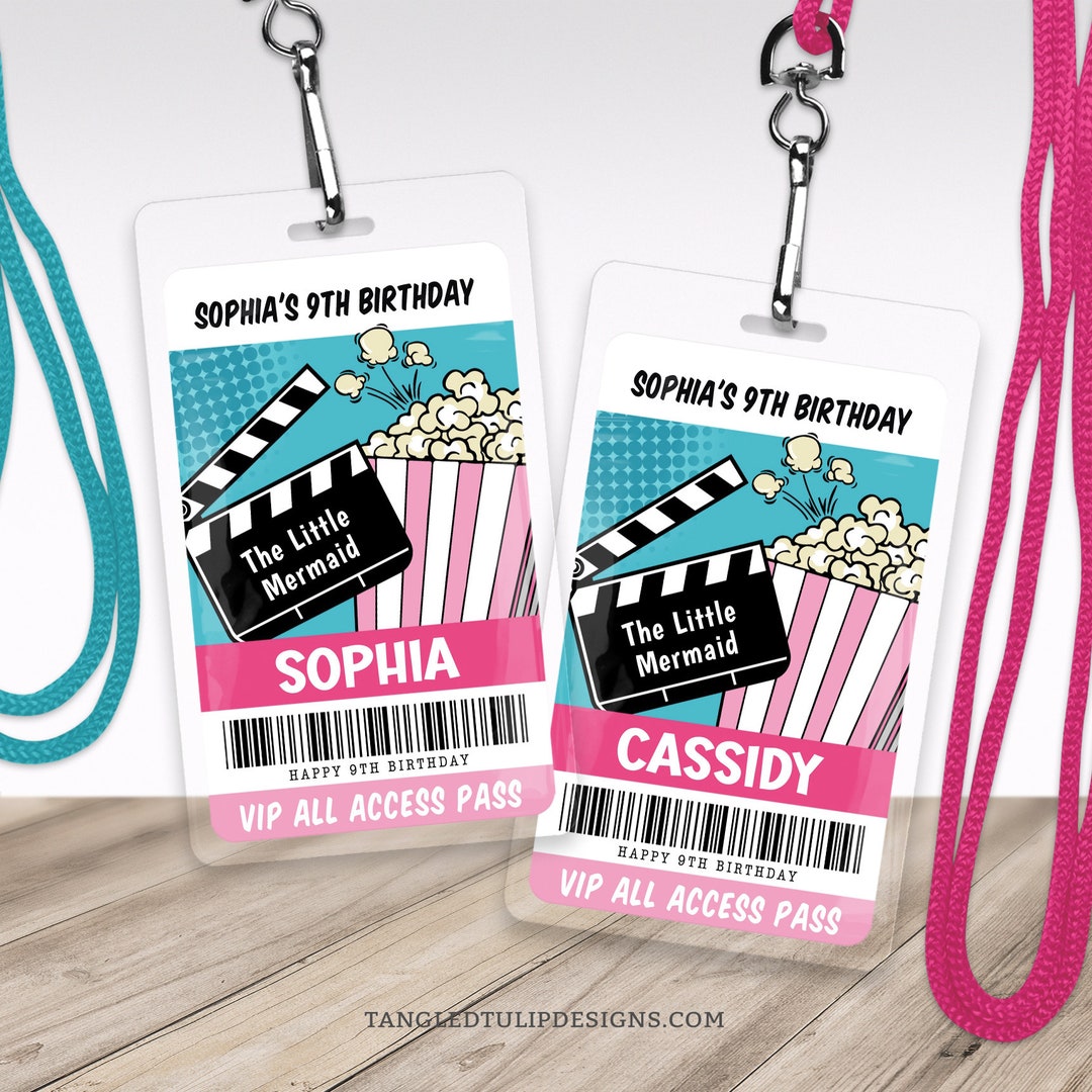 Movie Birthday ID Badge, VIP Access Pass ID Badge for Movies Party ...