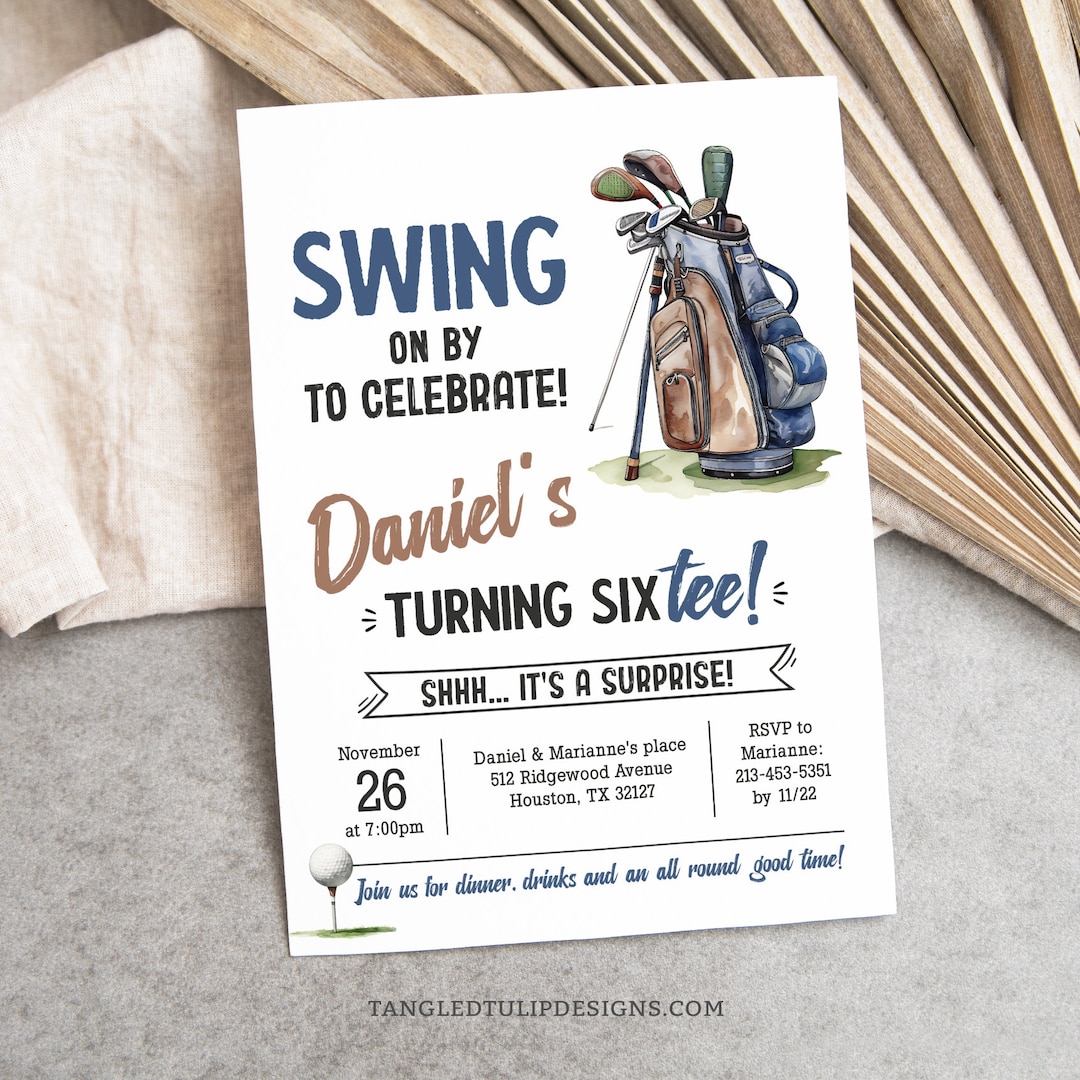 Golf Surprise 60th Birthday Invitation Template, Editable Golf Theme ...
