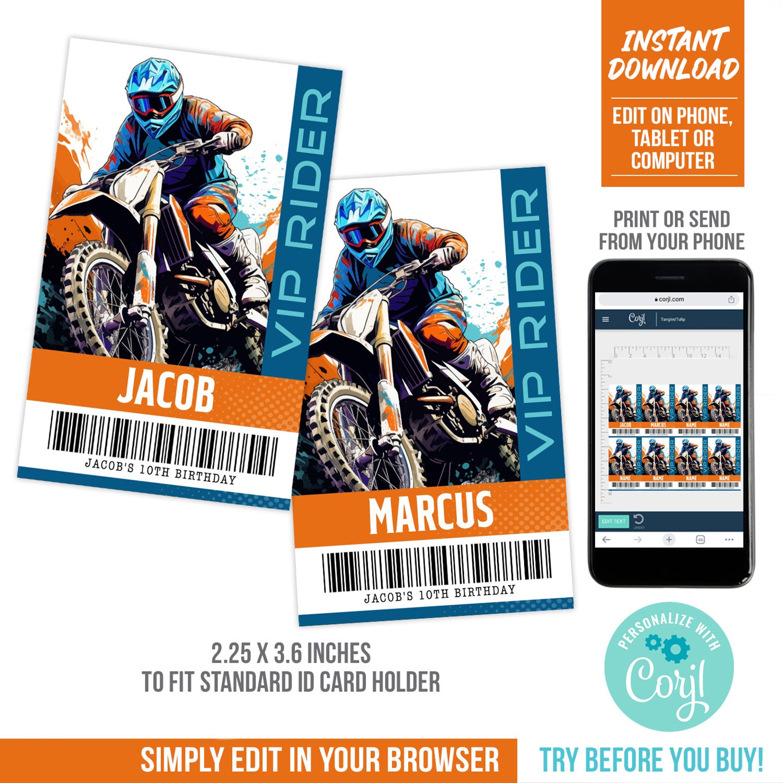 Motocross VIP Badge | Dirt Bike Party VIP Rider Badge | Editable ...