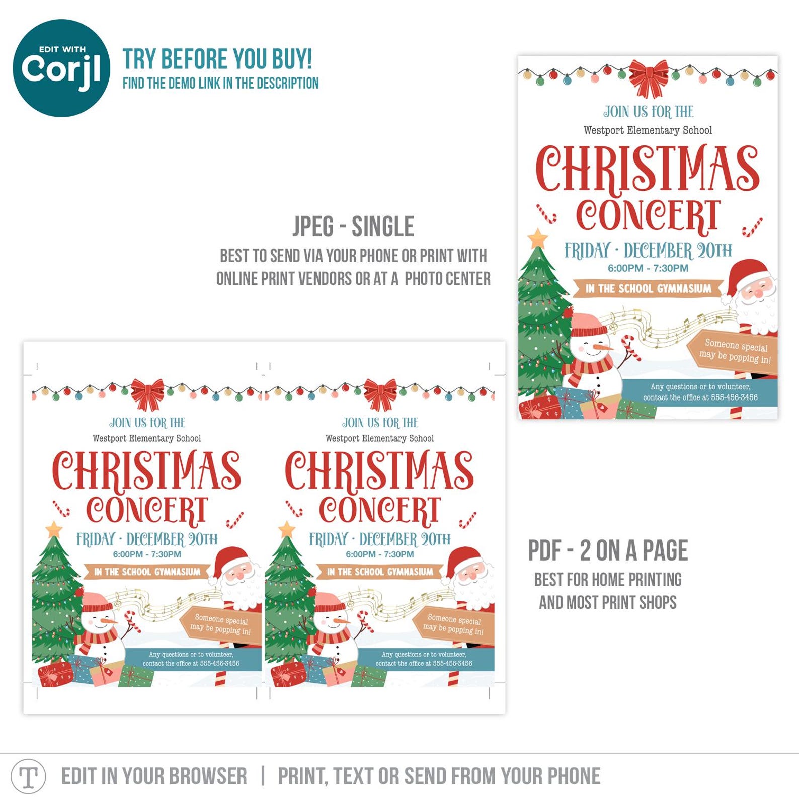 Christmas Concert Invitation and Poster: Editable School Christmas ...