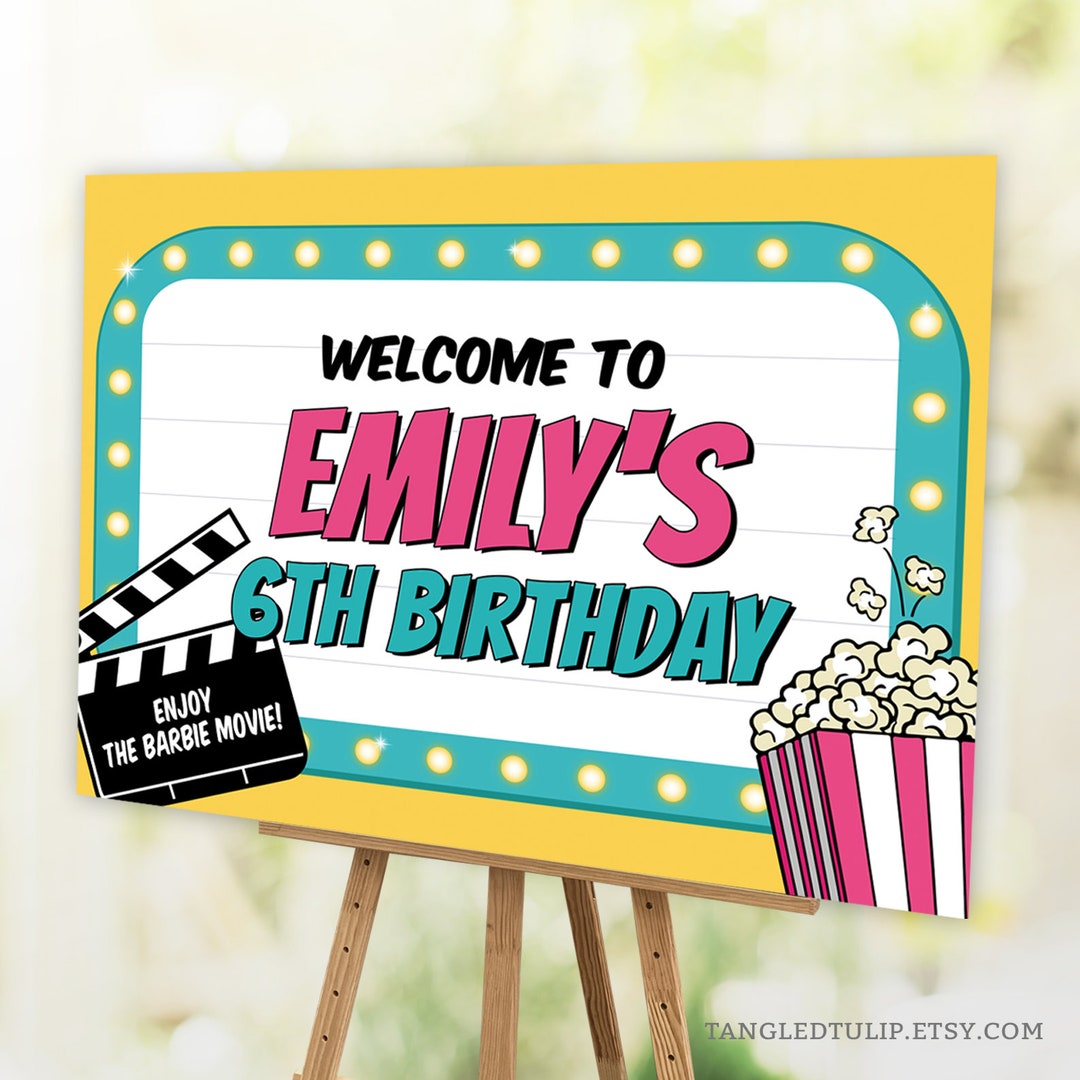 Movie Party Sign for Girls, EDITABLE Movie Birthday Welcome Sign With ...