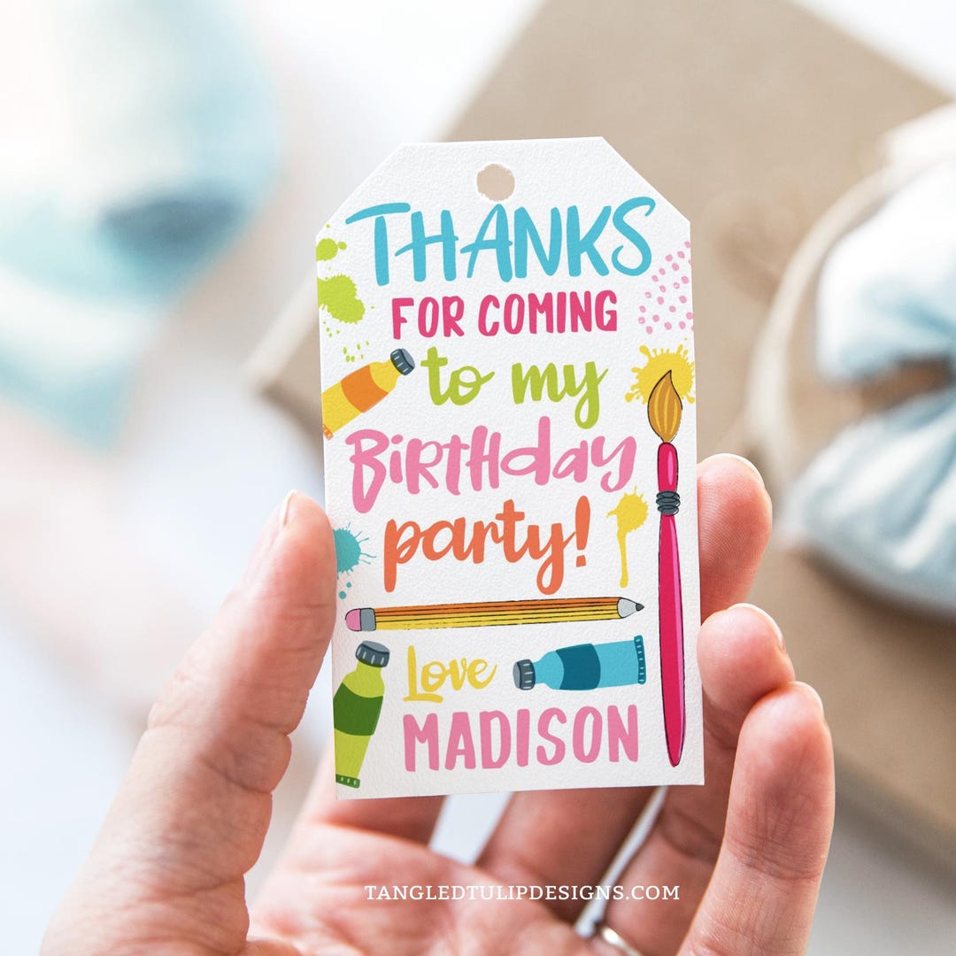 Editable Art Party Tags, Painting Birthday Thank You Tags, Painting ...