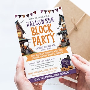 Editable Halloween Block Party Flyer Template, Neighborhood Potluck ...