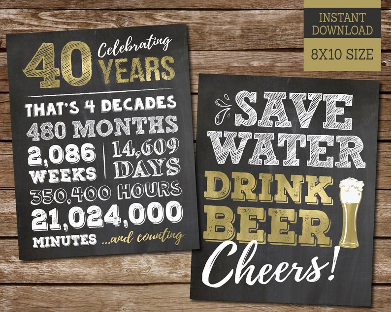 40th Birthday Sign Pack 40th Birthday Printable Signs Cheers Etsy Canada