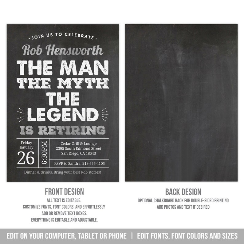 The Man, the Myth, the Legend Retirement Party Invitation (editable ...
