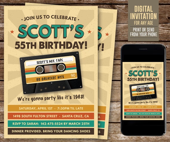 Retro Birthday Party Invitation, Mix Tape Retro Party Invite for Any ...