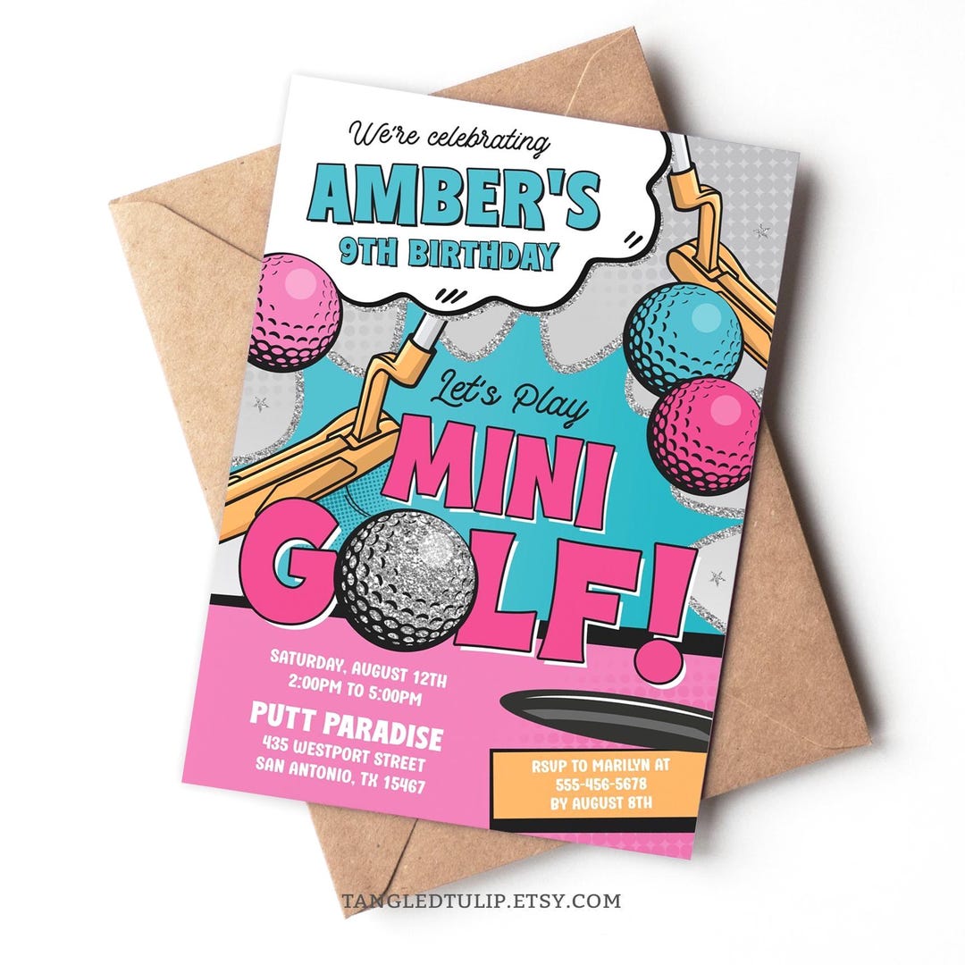 Mini Golf Birthday Invitation | Girl Miniature Golf Putt Putt Birthday ...