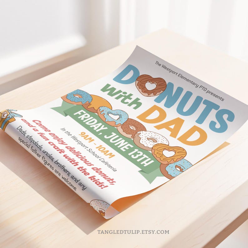 Donuts With Dad Flyer | School Father’s Day Donut Event Poster ...