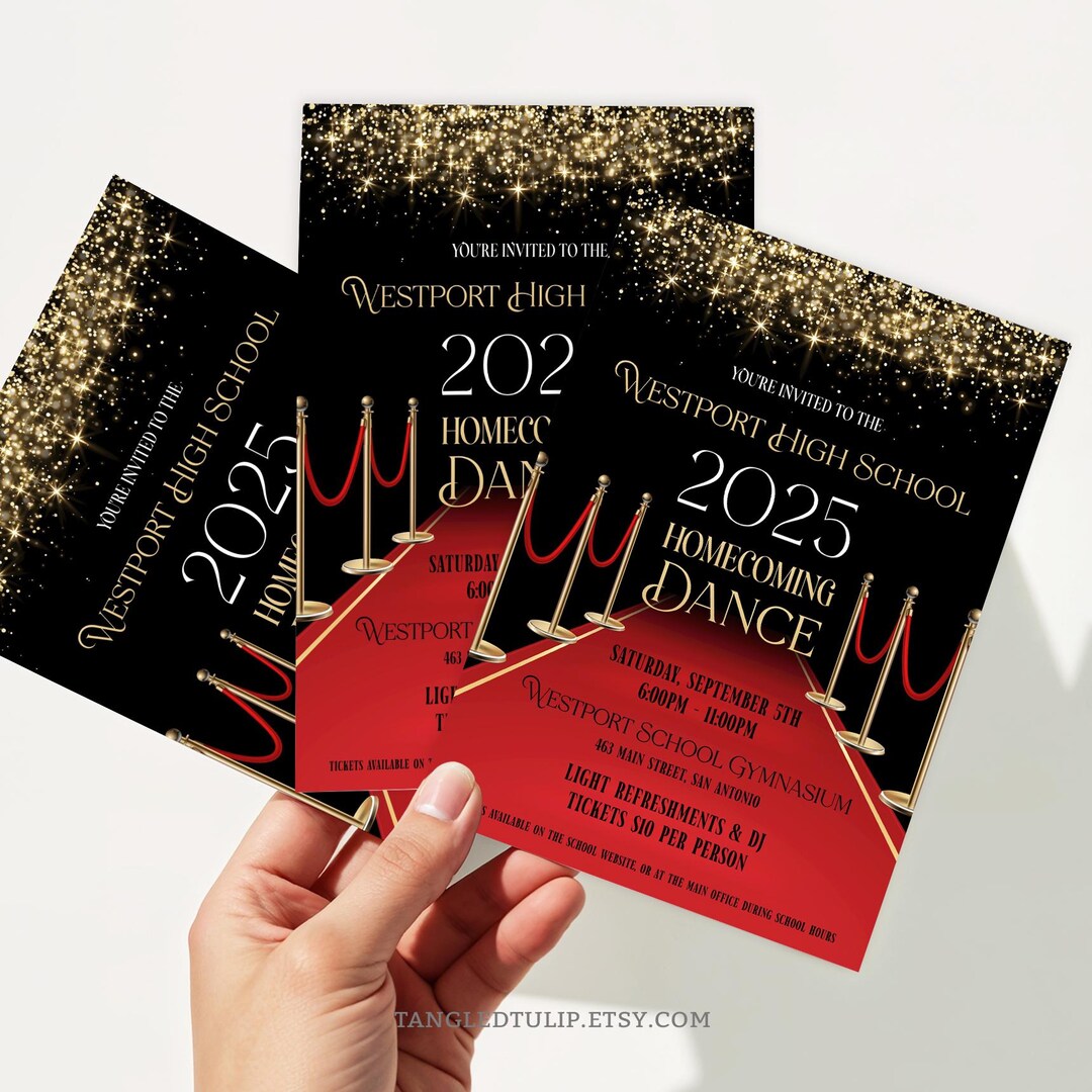 Red Carpet Homecoming Dance Invitation: Editable Flyer & Poster High ...