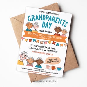 Grandparents Day Flyer Template, Editable School Grandparents Invite ...