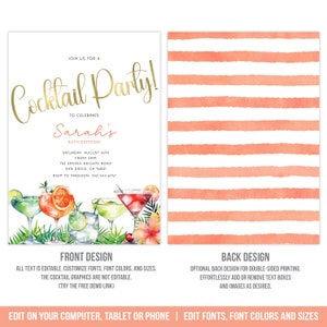 Editable Cocktail Party Invitation. Tropical Cocktail Party Invite ...