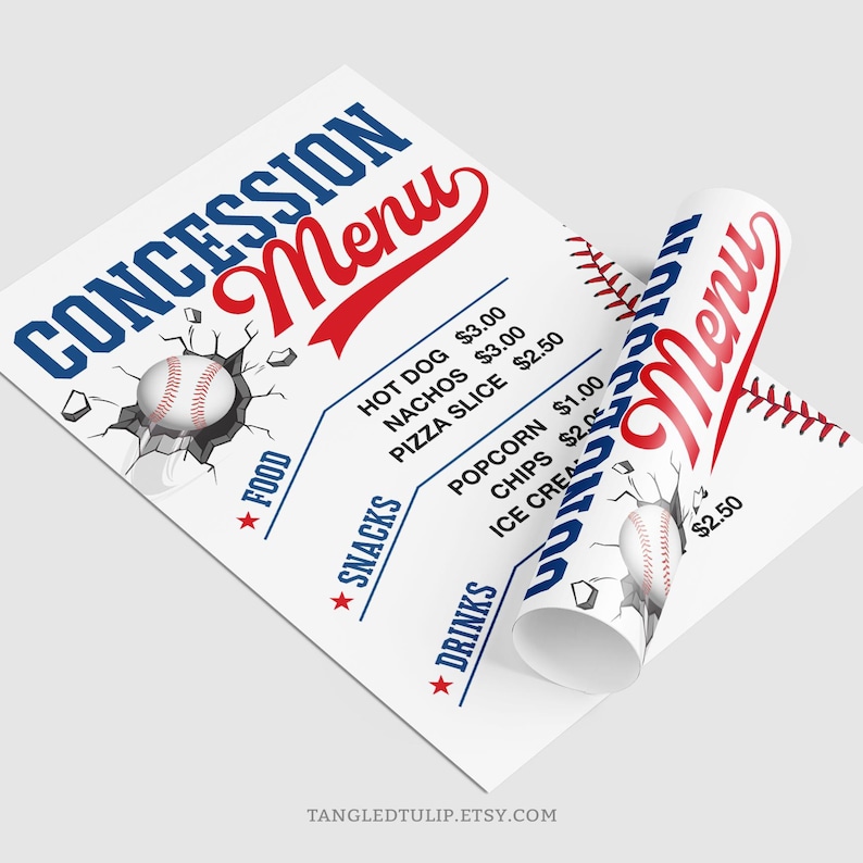 Baseball Concession Menu Poster | Baseball Refreshment Stand Price List ...