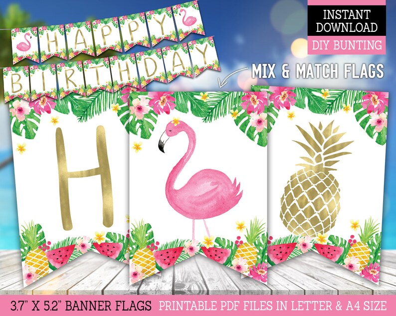 Tropical Happy Birthday Banner DIY Bunting for Tropical | Etsy
