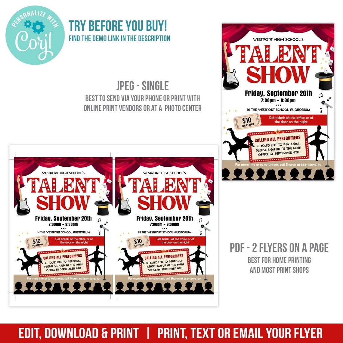 Talent Show Flyer | High School Talent Show Poster | Printable Editable ...