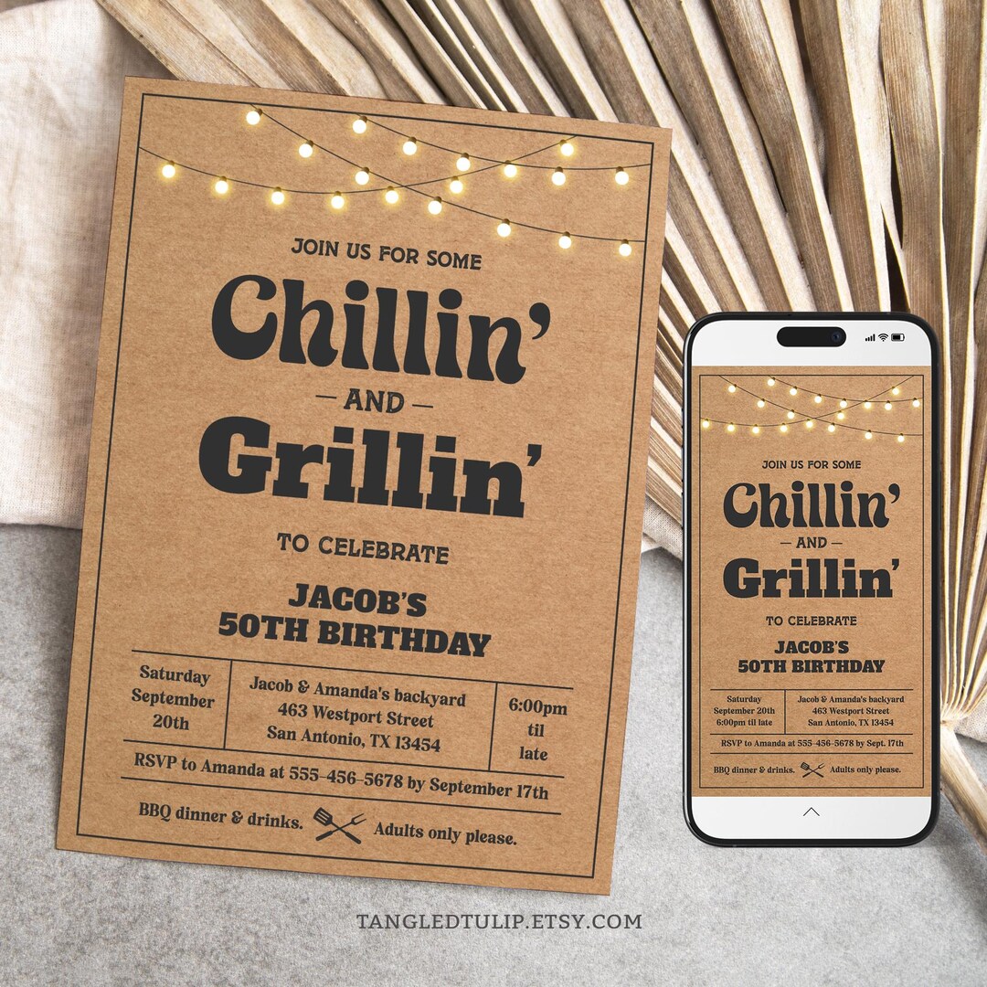 Editable Chillin' and Grillin' Birthday Invitation, Birthday BBQ Invite ...
